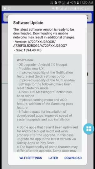 Per Samsung Galaxy A7 (2017) ha rilasciato Android Nougat con una nuova interfaccia 10357_2