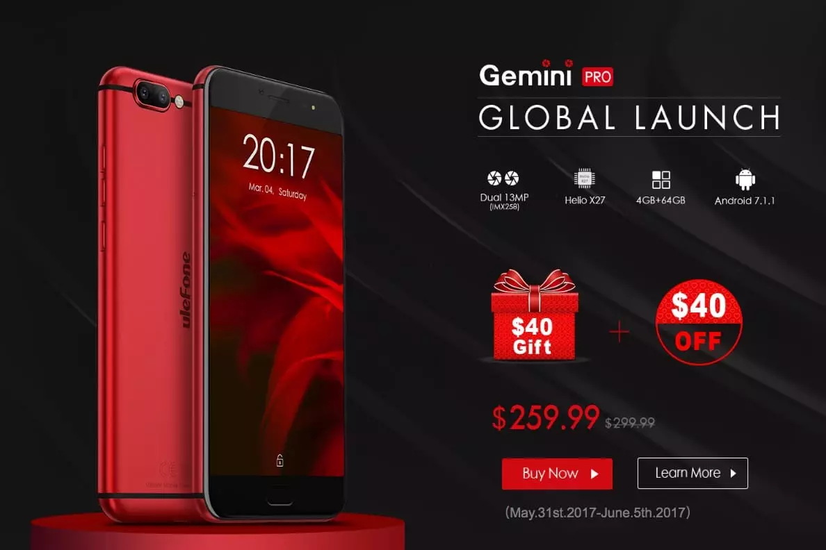 Ulefone Gemini Pro, Analog ya Red iPhone 7 Plus, kwa muda wa kuuza $ 40 discount 12302_2