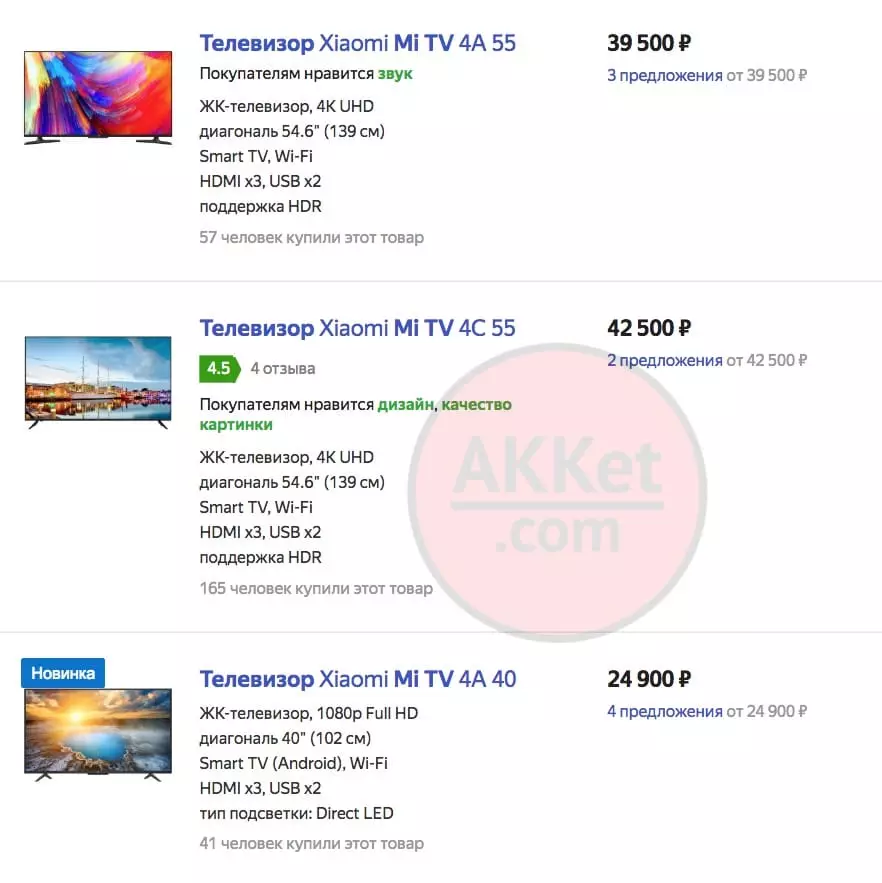 A na-ere ahịa Xiaomi Mi TV TVS na Russia na ọnụ ahịa perempal 15242_2