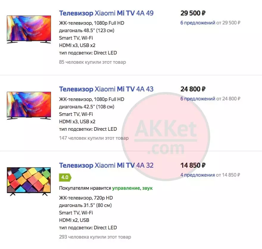 A na-ere ahịa Xiaomi Mi TV TVS na Russia na ọnụ ahịa perempal 15242_3