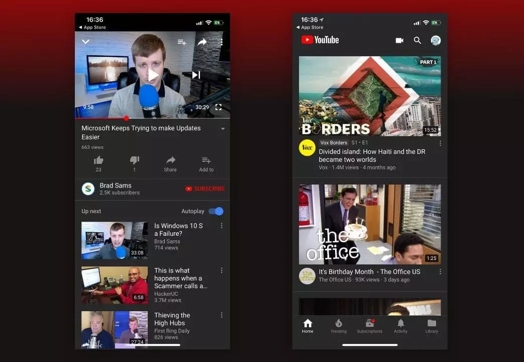 YouTube pro smartphony dostalo dlouho očekávané temné téma designu. Může být již zahrnuta 16538_2