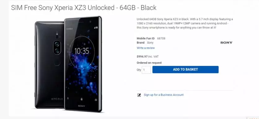 Sony Xperia XZ3 na-eche maka ọdịda dara ada n'ihi ọnụahịa ara 18083_2