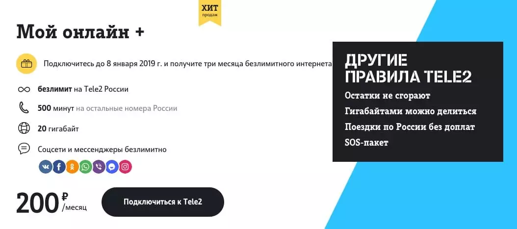 Tele2 Ma'aikata ta wayar salula mafi kyawun jadawalin kuɗin fito 20550_2