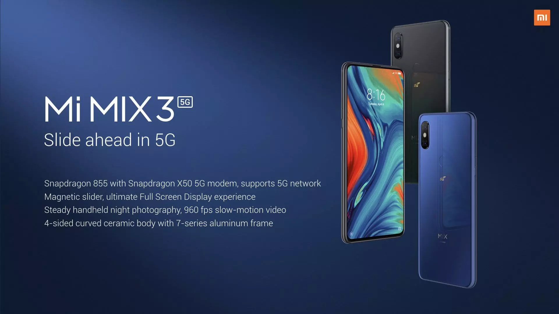 Xiaomi Mi Mix 3 5gを表す：5番目の世代ネットワークのサポートを持つ高度なスマートフォン 23046_2