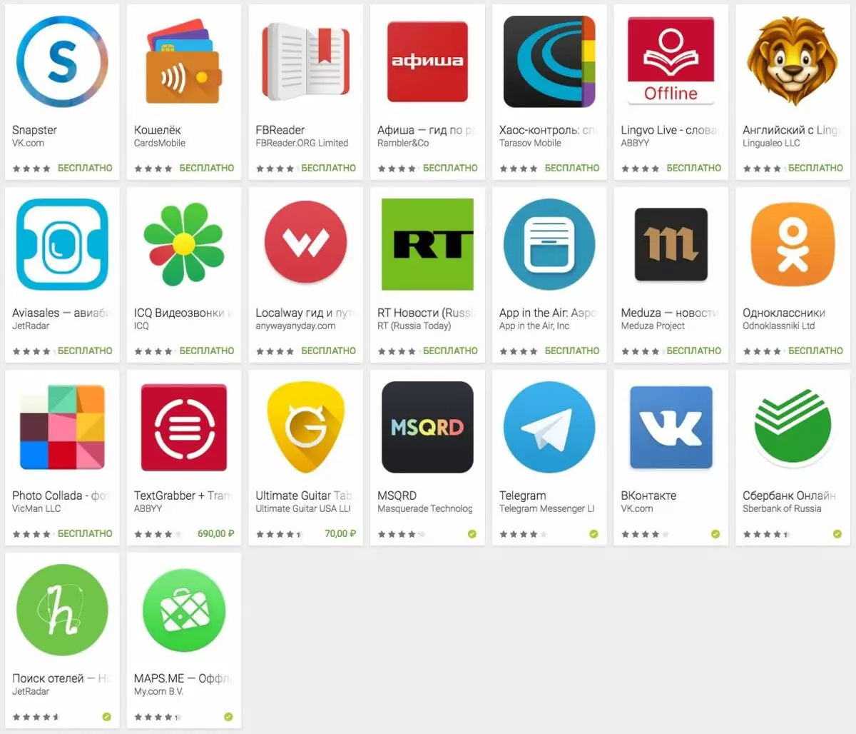 Google meilleures applications Russie