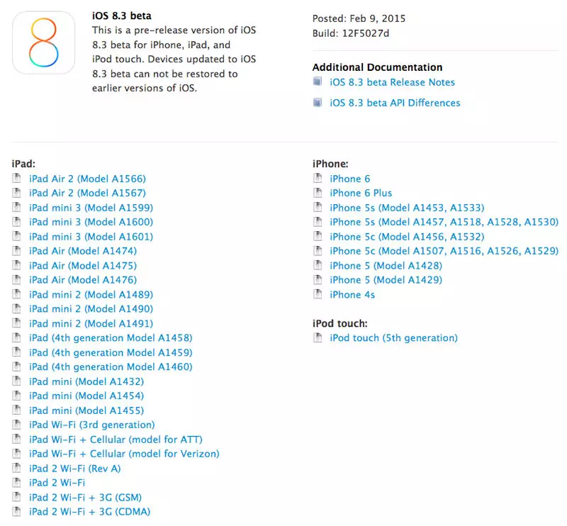 iOs 8.3 beta 1 iPhone ipad iPod gukoraho Apple Apple Reba 2