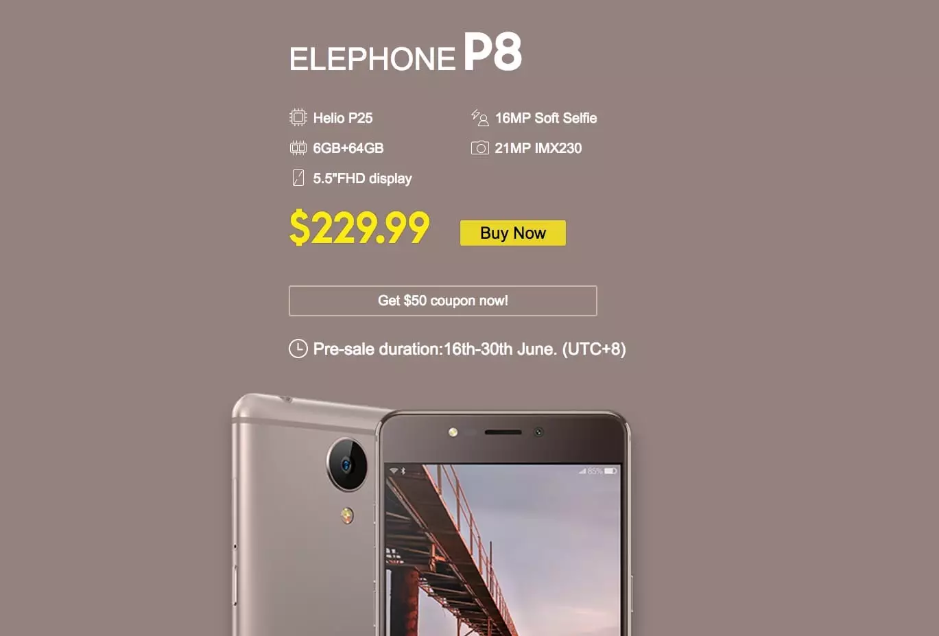 گل سرسبد Elephone P8، 