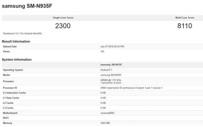 Samsung Galaxy Note 7 Geekbench 4