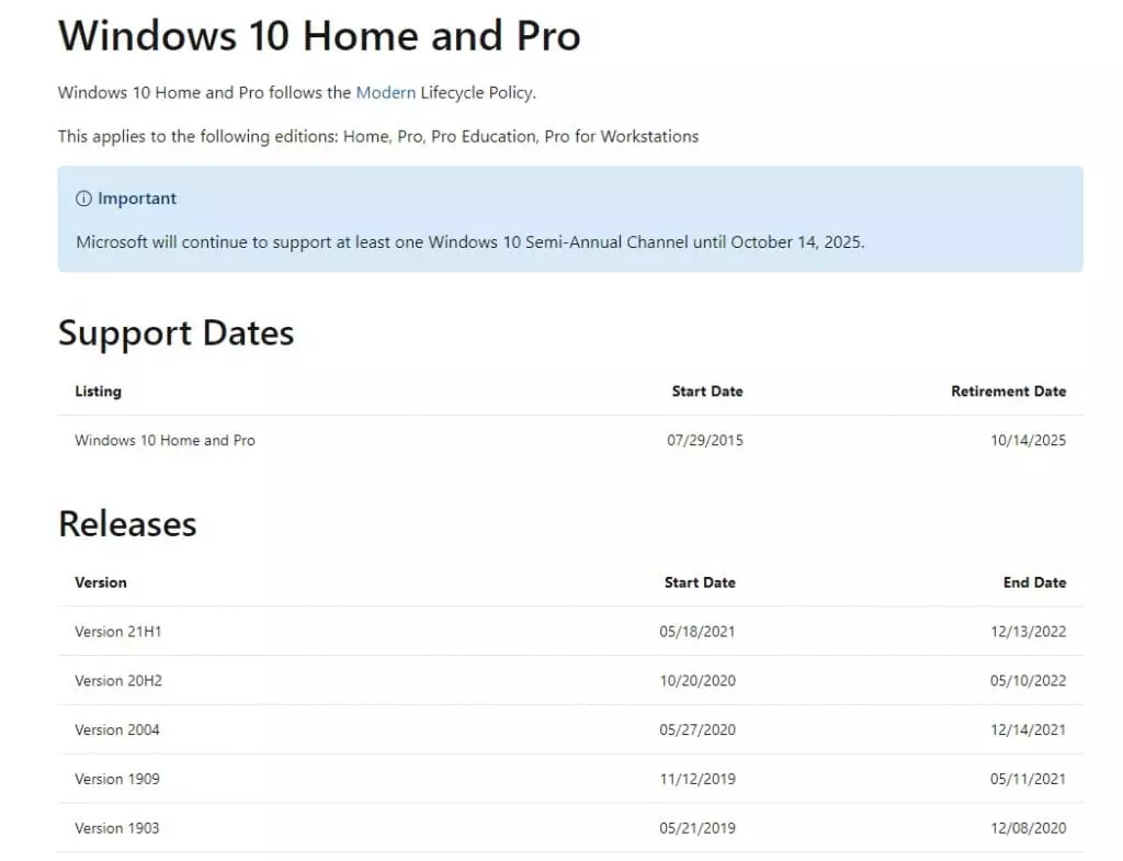Windows 10ның рәсми үлем датасы игълан ителде 38657_2