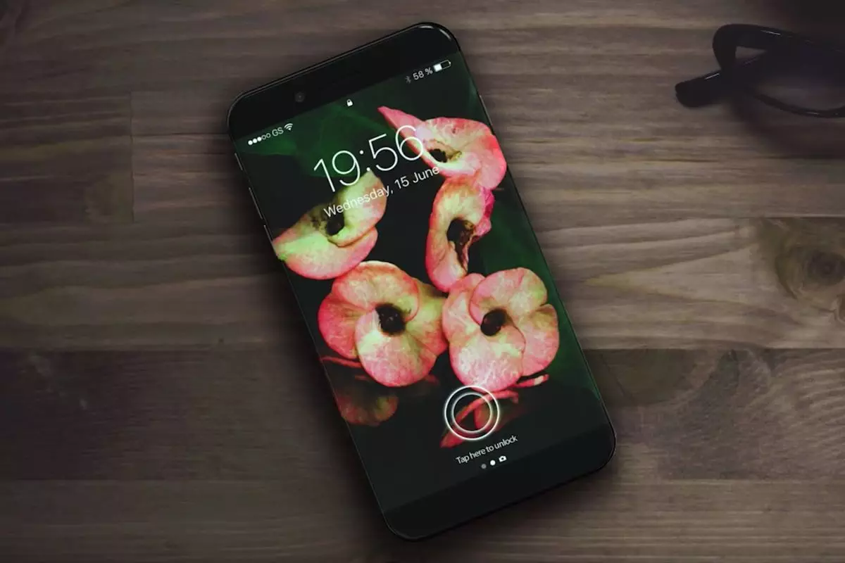 Examine o iPhone 8 con pantalla OLED e sen o botón "Home" mostrouse no vídeo