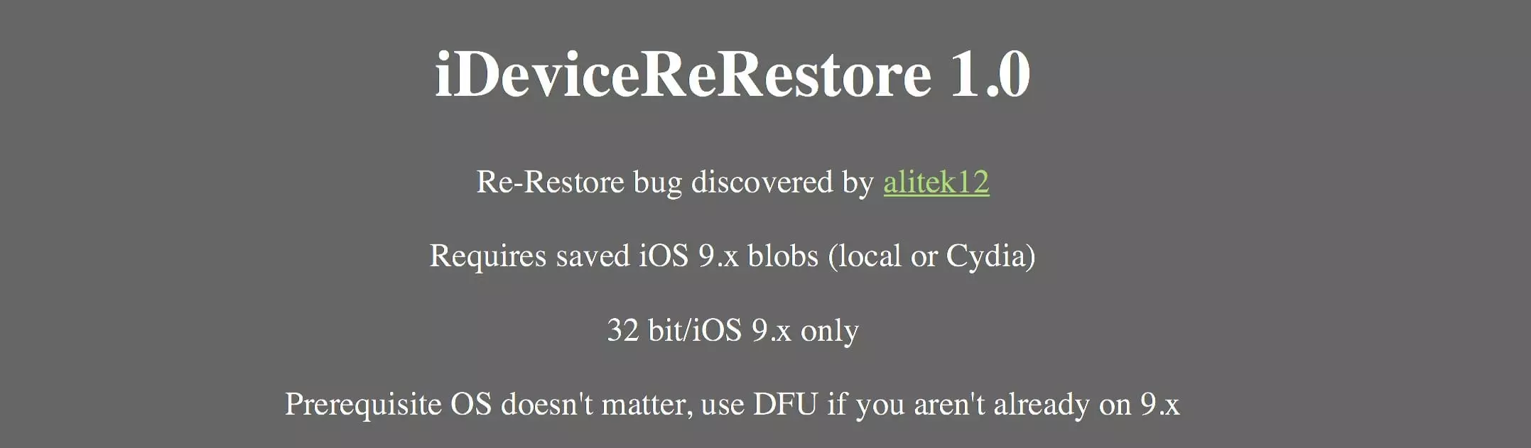 Elŝutu la ilo IDEVICERERESTORE por iPhone 32-bita kaj iPad en ajna firmware 4951_2