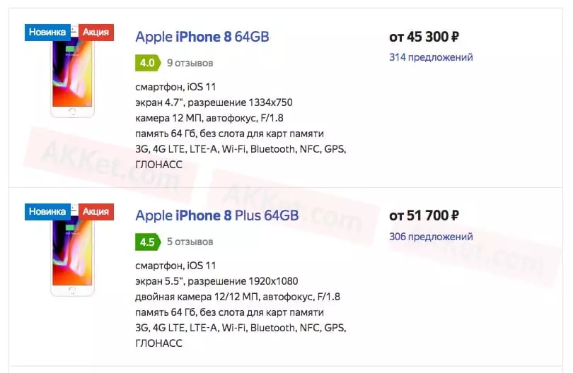 Präisser fir iPhone 8 an iPhone 8 Plus an Russland Aacht fält zesummen 4991_3