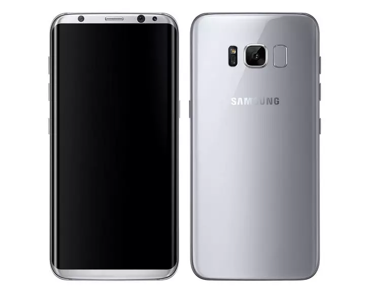 Izithombe ze-smartphone ye-Samsung Galaxy S8 ngesikrini esingenamikhono esibekiwe