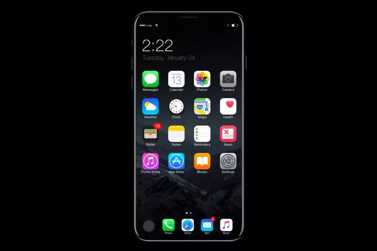 Realistisk Apple iPhone 8 koncept kører iOS 11 med mørk design tilstand