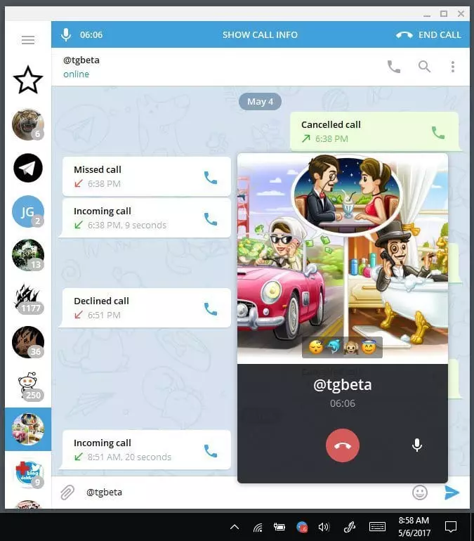 Telegram mauaina le lagolago mo le leo valaau i Macos ma Windows 8300_1