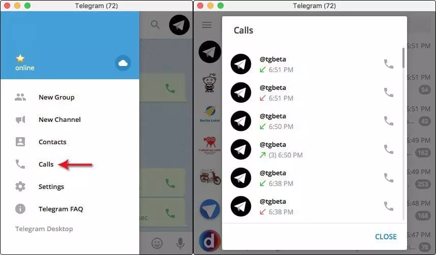 Telegram mauaina le lagolago mo le leo valaau i Macos ma Windows 8300_3