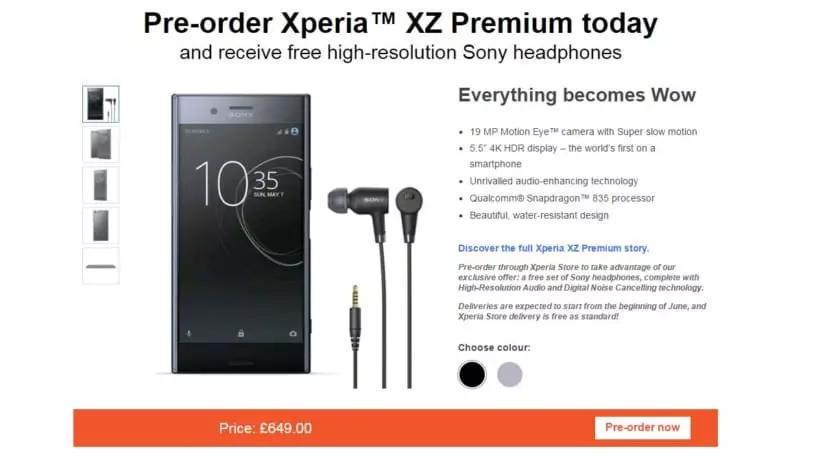 Sony alkoi ottaa ennakkotilauksia Xperia XZ -palkkioon, avaamalla myynnin alkamisen kustannukset ja päivämäärä 9362_2